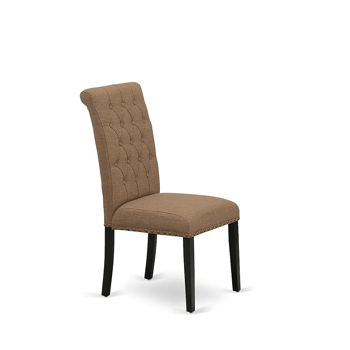 East West Furniture SHBR3-BLK-17 3 Piece Dining Table Set Contains a Round Dining Room Table with Pedestal and 2 Light Sable Linen Fabric Upholstered Chairs, 42x42 Inch, Black