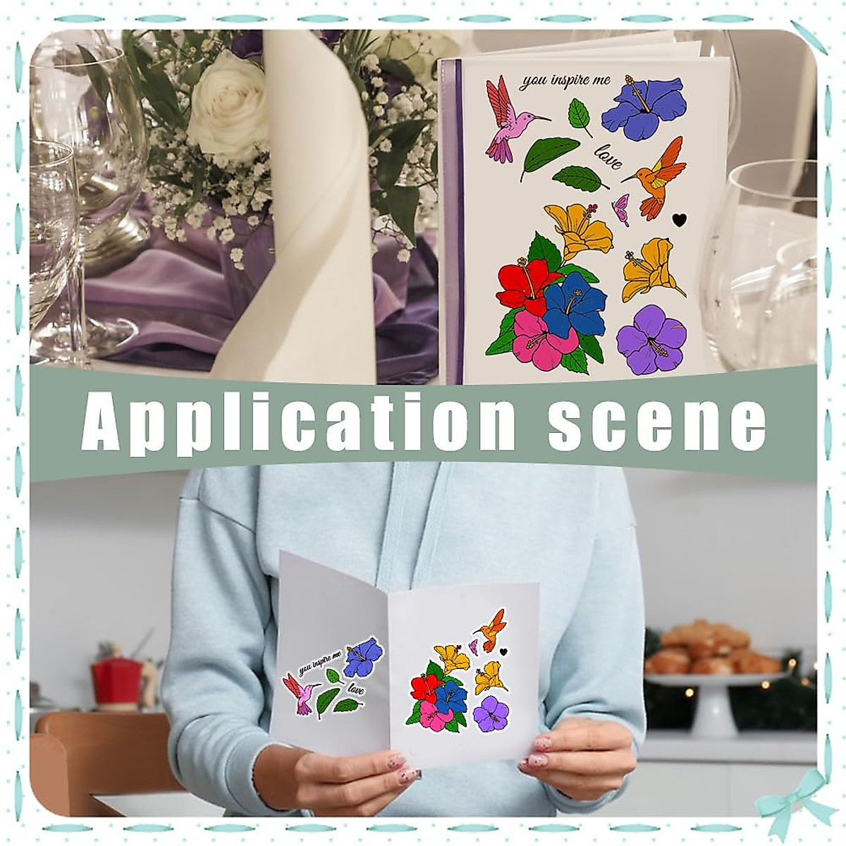 INFUNLY Die and Stamp Set for Card Making Hibiscus Flower Cutting Dies Clear Stamp Set Hummingbird Silicone Stamps Die Cut 3D Stencil Template for DIY Scrapbooking Christmas Craft Album Decoration