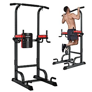 Pooboo Power Tower Dip Station, Pull Up Bar Stand for Fitness Home Gym Workout, Pull Up Dip Station, Multi-Function Power Tower Pull Up Bar,Adjustable Strength Training Fitness Equipment, 350LB Weight