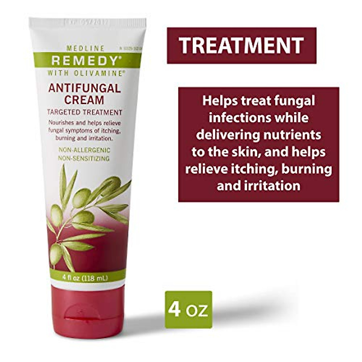 Medline Remedy Olivamine Antifungal Cream, White, 4 fl oz