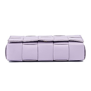 Olivia Miller Women's Fashion Ainsly Lavender Woven Faux PU Leather w Front Flap, Small Cassette Crossbody Bag w Adjustable Shoulder Strap, Casual Trendy Purse Handbag