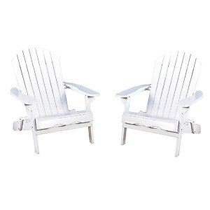 Christopher Knight Home Hanlee Folding Wood Adirondack Chairs, 2-Pcs Set, White