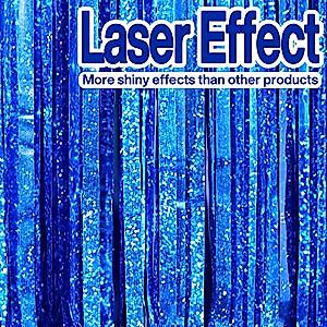 PartyWoo 2 pcs Royal Blue Foil Fringe Curtain, Metallic Foil Tinsel Fringe Backdrop Door Fringe for Birthday Wedding Party Photo Backdrop, Blue Streamers Party Decorations