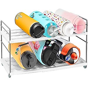 Expandable Water Bottle Organizer for Cabinet, Water Bottle Holder Storage Rack for Kitchen Pantry Organization, Height & Width Adjustable Cup Bottle Holder Shelf Organizers, Hold Up to 10 Bottles