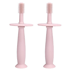 Teething Egg ToothieBrush Set of 2 (Pink) - Silicone Baby Toothbrushes for Kids with Suction Base, Choke Guard | Flexibile Infant to Toddlers 1-2 Years Old 360 Degree Child Tooth Brush and Teether