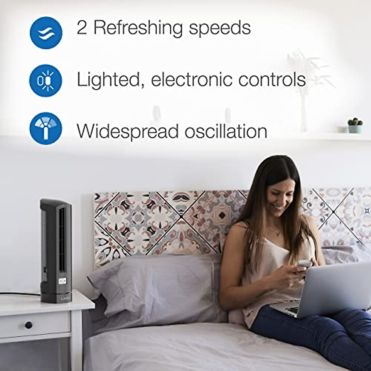 Lasko Air Stik Oscillating Tabletop Fan, Ultra-Slim Design, 2 Quiet Speeds, for Bedroom, Dorm Rooms, Office, 14", Black, T14200