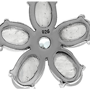 Silvershake Natural Moonstone and Blue Topaz White Gold Plated 925 Sterling Silver Flower Pendant