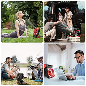 Solar Camping Fan, 15000mAh Outdoor Portable Rechargeable Tent Fan Camping Essentials Personal Cooling Fan Battery Operated with Lights,4 Speed,3 Timers, for Picnic, Hurricane, Fishing, Worksite