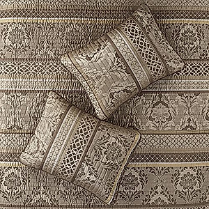 Madison Park Quilt Traditional Damask Design All Season, Lightweight Coverlet Bedspread Bedding Set, Matching Shams, Pillows, King/Cal King(104"x94"), Bellagio, Jacquard Brown/Gold 6 Piece (MP13-369)
