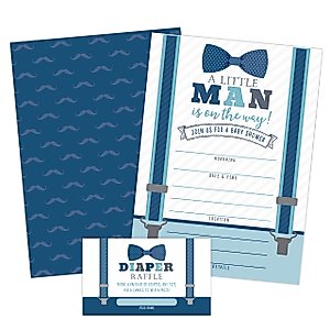 Your Main Event Prints Boy Baby Shower Invitations, 20 Including Envelopes & Diaper Raffle Cards, Little Man, Sprinkle