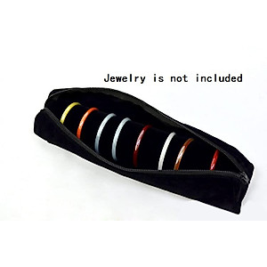 SCIKHEFT Bracelet Bangle Watch Roll Travel Pouch Jewelry Organizer, Black Gray Velvet Portable Zipper Pouch with Removable Roll Insert for Standard Size 12.5" W x 2.8" Diameter. (All black)