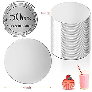 Cake Boards Round 4 Inch Mini Cake Circle Base Boards Disposable Cardboard Cake Plate Round Coated Cakeboard for Kitchen Baking Caking Pizza Dessert Cupcake Tray (Silver,50 Pieces)