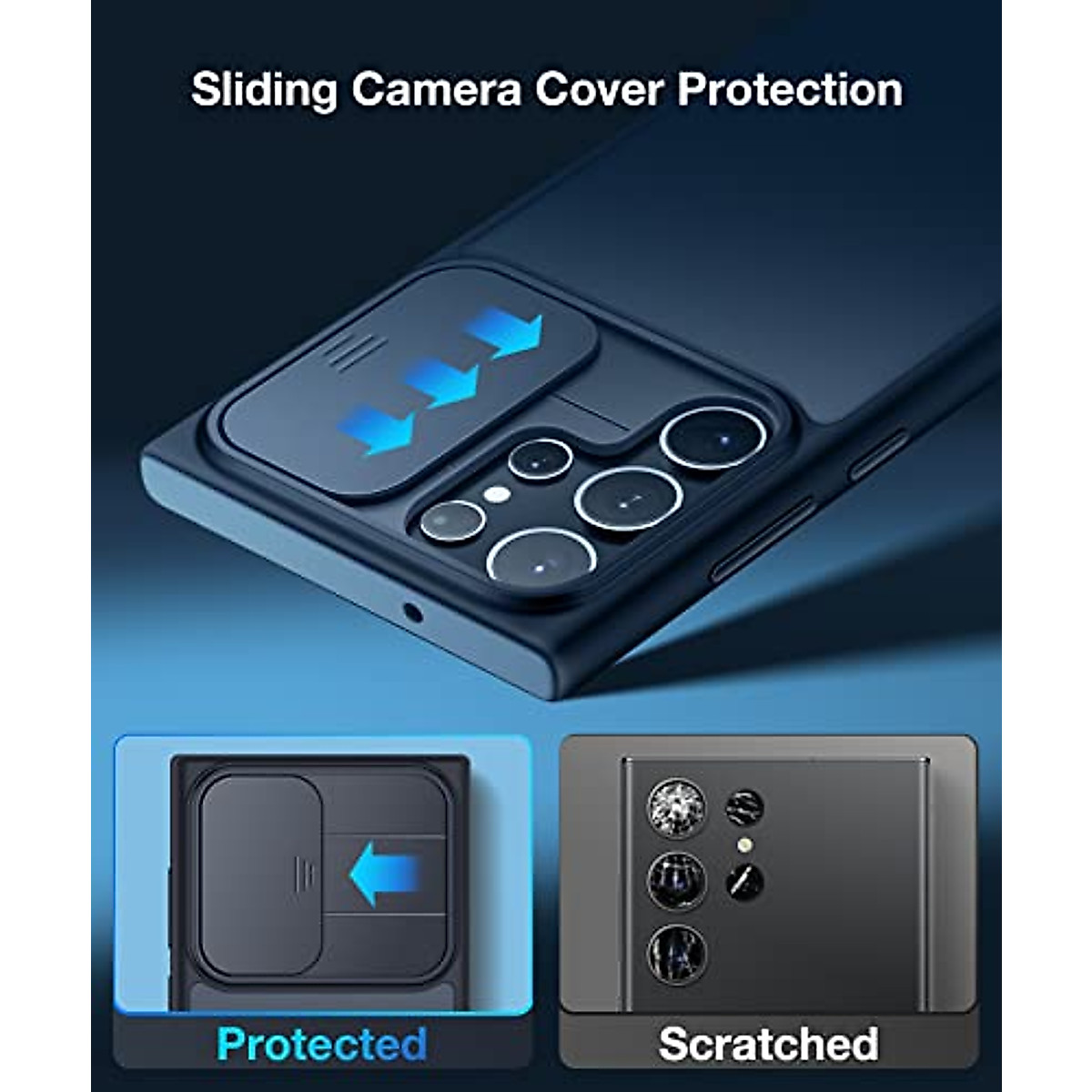 Tongate Compatible with Samsung Galaxy S23 Ultra Case with Slide Camera Cover, [Military Grade Drop Protection] Slim Translucent Matte Back Phone Case for Galaxy S23 Ultra Case 6.8 Inch, Black