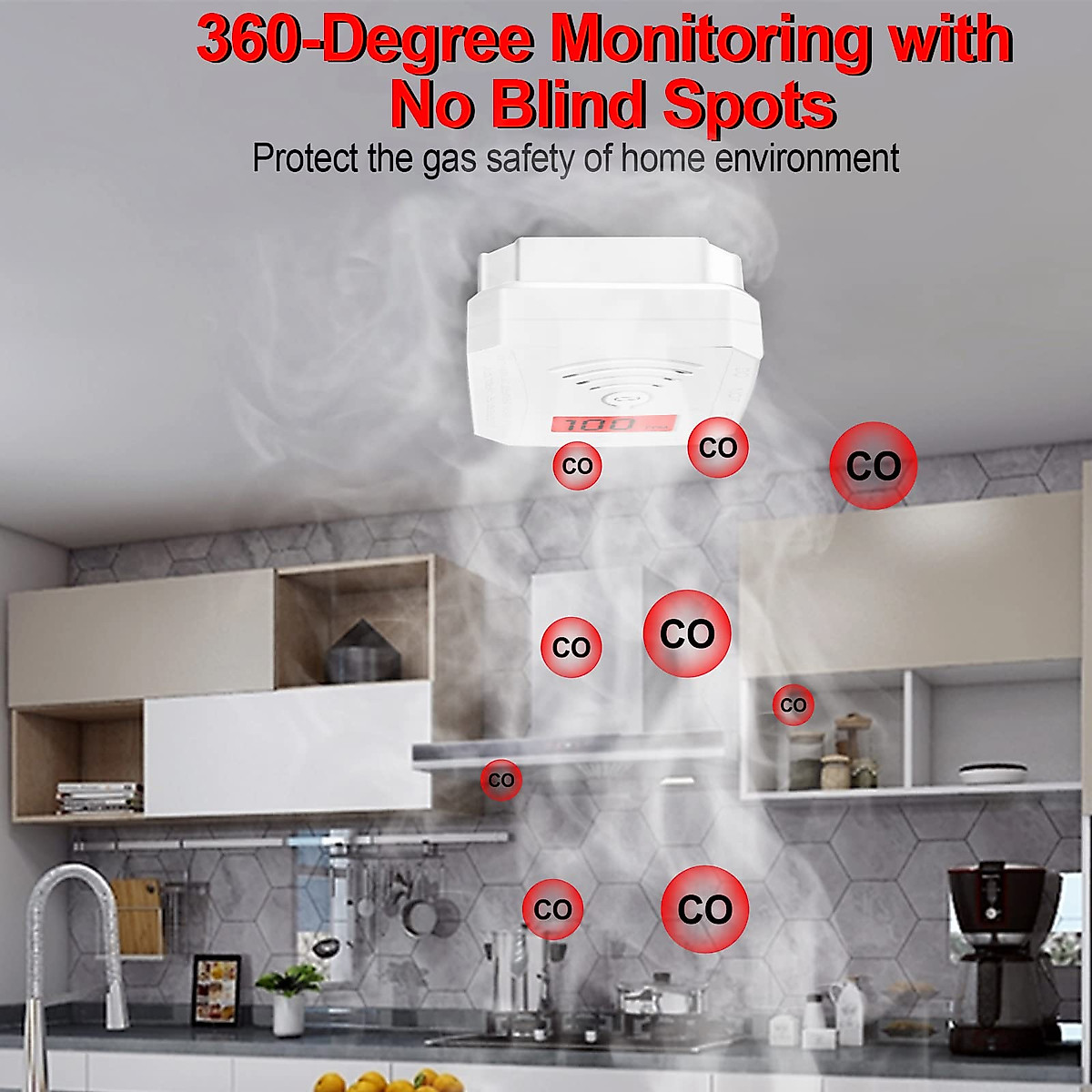 Carbon Monoxide Detector,CO Monitor Alarm Detector Battery Powered,CO Detector with LCD Digital Display and Sound Warning for Home,Office,School,Basement,Garage,Complies with UL 2034 Standards