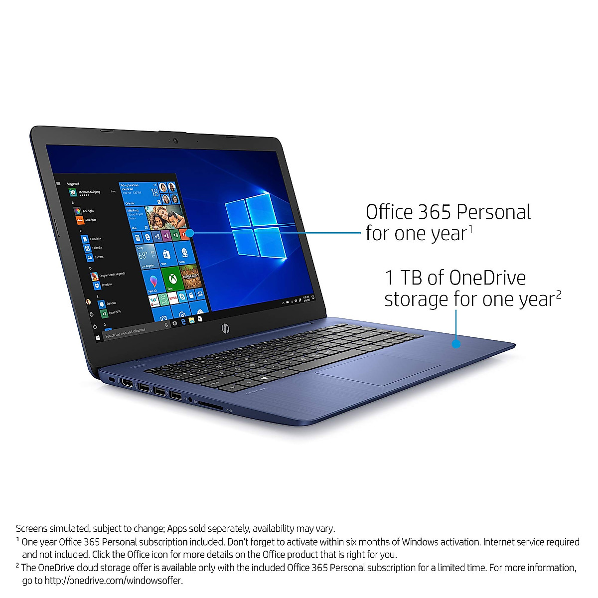 HP 2022 Stream 14" HD Slim and Light Laptop, Intel Celeron N4000 Processor, 4GB RAM, 64GB eMMC, HDMI, Wi-FI, Webcam, Bluetooth, 1 Year Office 365, Windows 10 S, Royal Blue, IFT 32GB Flash Drive
