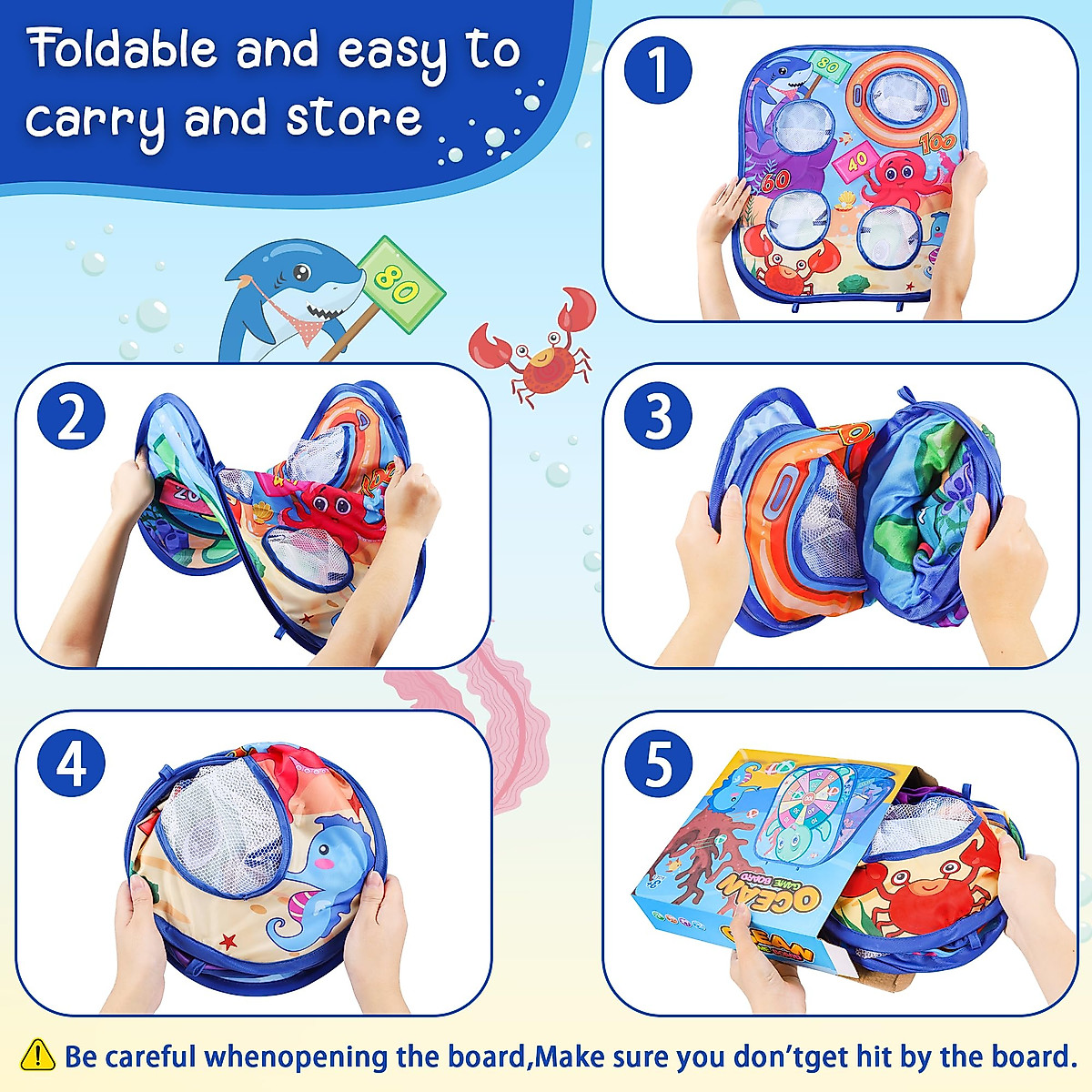 Bean Bag Toss Game Toys for Kids,Ocean Double-Sided Foldable Board Kids Cornhole Summer Outdoor Play Game and Party Supplies Toy Birthday Gifts for Toddler Boys Girls Age 2 3 4 5 6