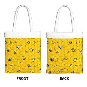 Ladies Women New Holiday Gift Fluffy Shoulder Bag Honey Bee Yellow Tote bags Purse Plush Handbag for Autumn and Winter