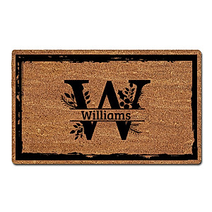 Custom Last Name Doormat Personalized Split Monogram Initial Letter Floor Mat Decorative Entrance Door Mats Non-Slip Rubber Indoor Outdoor Home Office Rug Housewarming Gifts