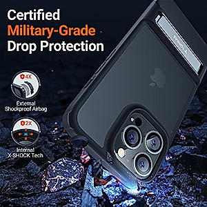 TORRAS MarsClimber for iPhone 13 Pro Max Case,[8X Military Armor-Level Shockproof] [3 Stand Ways Kickstand] Translucent Stand Cover Phone Cases for iPhone 13 Pro Max Case, Mystic Black