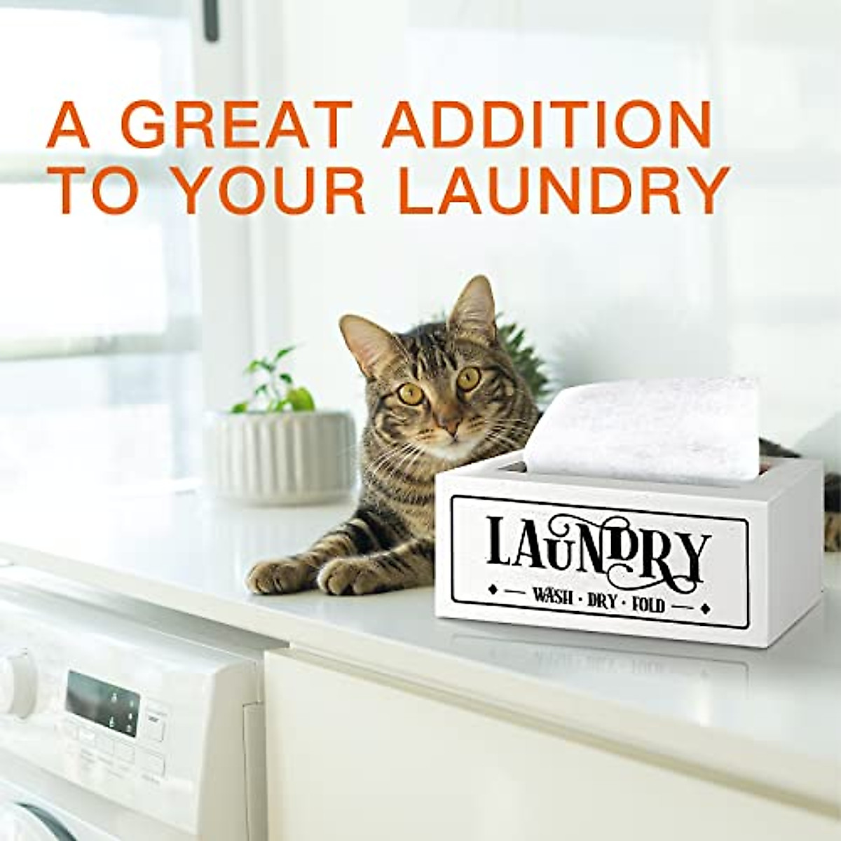 Dryer Sheet Holder - Wooden Dryer Sheet Dispenser for Fabric Softener Sheets, Rustic Dryer Sheet Container Storage Box, Farmhouse Laundry Sheet Dispenser for Laundry Room Decor - White