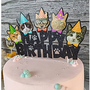 Cat Happy Birthday Cake Topper Cat Theme Party Cake Decoration for Meow Kitty Cat Birthday Party Baby Shower Supplies