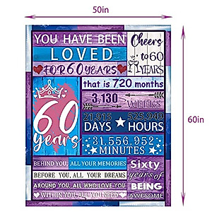 DULNYEI 60th Birthday Gifts for Women Blanket 60th Birthday Gift Ideas 60Year Old Gifts for Women Funny 60th Gifts for Women Turning 60 Birthday Gift for Wife,Sister,Daughter,Friend,Blanket 60x50In