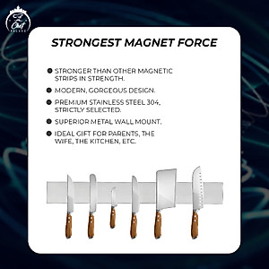 Chef Palace Magnetic Knife Strip, Simple to Install, Multiuse Knife Wall Mount Hanger, Suitable for Kitchen Utensils & Tools 40cm (15.7 Inch) Strong Magnetic Knife Bar