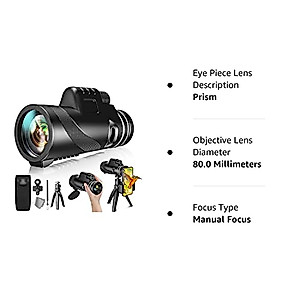 80x100 HD Monocular Telescope, Dawdory High Power Monocular for Adults with Smartphone Adapter & Tripod, Night Vision Monocular for Hunting Star Watching Bird Watching Wildlife Camping Hiking (Black)