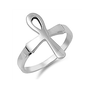 CloseoutWarehouse 925 Sterling Silver Ankh Cross Ring Size 9