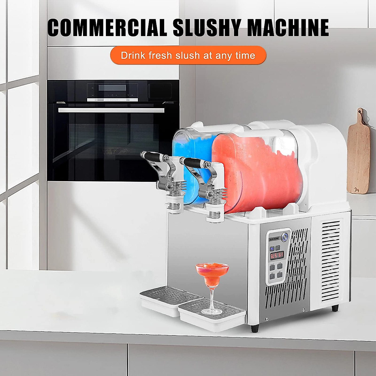 110V 340W Commercial Margarita Machine 2 Tank 6L, Efficient Cooling Commercial Slushy Machine Stainless Stee Frozen Drink Slush Machine for Home Cocktail Ice Coffee