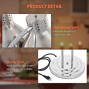 LINKANRUO Food Warming Lamp Commercial Food Warmer Lights - Adjustable Height, 2x250W Weighted Base. Preserve Heat, Keep Buffet Dishes Warm Lamps(Yellow)