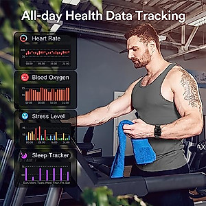 MIYOKO Smart Watch Bluetooth Call for Men Women, 2" HD Touch Screen IP67 Waterproof Smartwatch Fitness Tracker Heart Rate, Sleep Monitor, Blood Oxygen Pressure for Android and iOS. (Black)