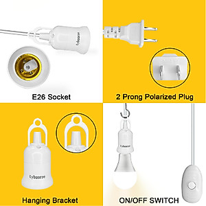 Lybuorze 23 ft Extension Hanging Lantern Pendant Light Lamp Cord Cable, Plug in Hanging Lamp Cord Kit with On Off Switch and E26 E27 Socket, Hanging Light Socket with Cord for Bedroom Garage Farmhouse