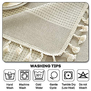 AmHoo Stitching Tassel Tablecloth Striped Table Cloth Rectangle Cotton Linen Dust-Proof Table Cover for Kitchen Dinning 54 x 70 Inch Beige