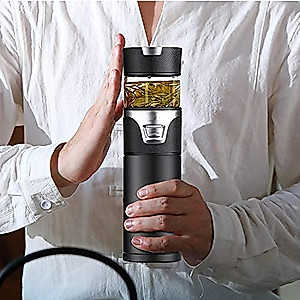 15 oz Double Wall Glass Tea Bottle, Portable Vacuum-Insulated Thermal Tea Bottle, Tea Tumbler with Infuser (black)
