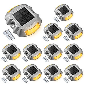 VOLISUN Solar Deck Lights Driveway Dock Lights, 12-Pack Led IP67 Waterproof Outdoor Warning Step Lights for Driveway Sidewalk Garden Pathway Yard(Warm White)