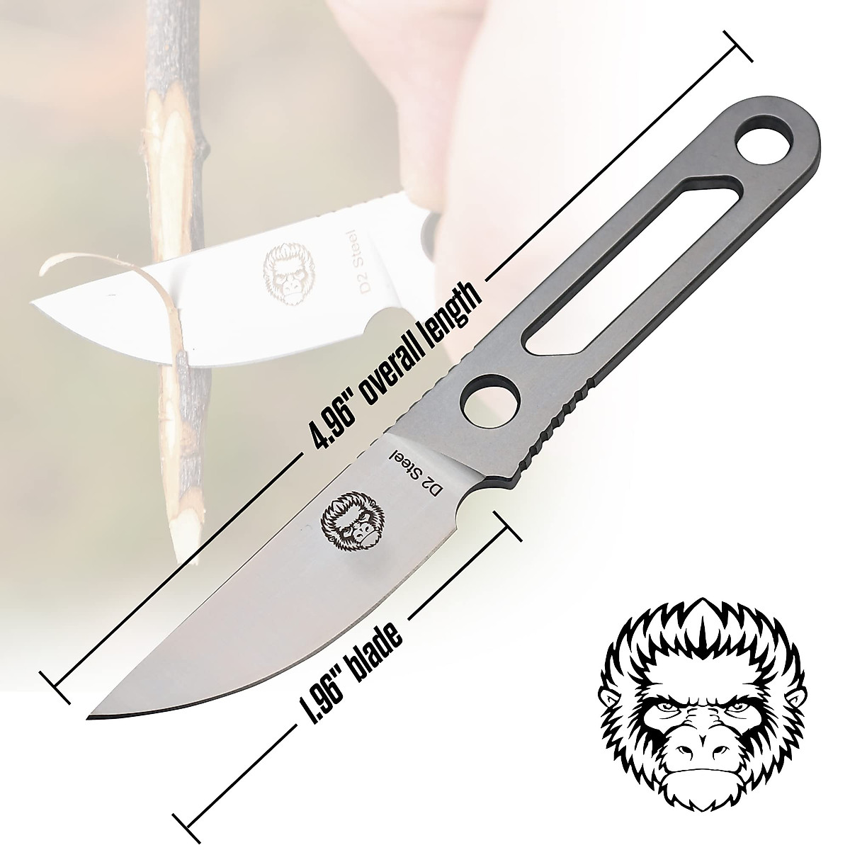 Neck Knife | Fixed Blade Utility Knife D2 W Sheath | Belt Clip Bushcraft Outdoor Knife |Full Tang Tactical Survival Knife Kit (Silver)