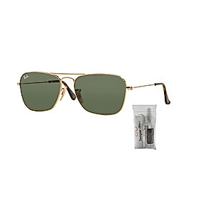 Ray-Ban RB3136 CARAVAN 181 58M Gold/Dark Green Square Sunglasses For Men For Women + BUNDLE with Designer iWear Eyewear Kit