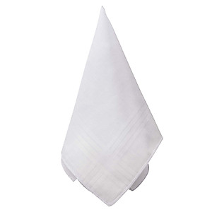 Perry Ellis 12 Pack Handkerchief (Permanent Press White with Satin Cord, 16" x 16")
