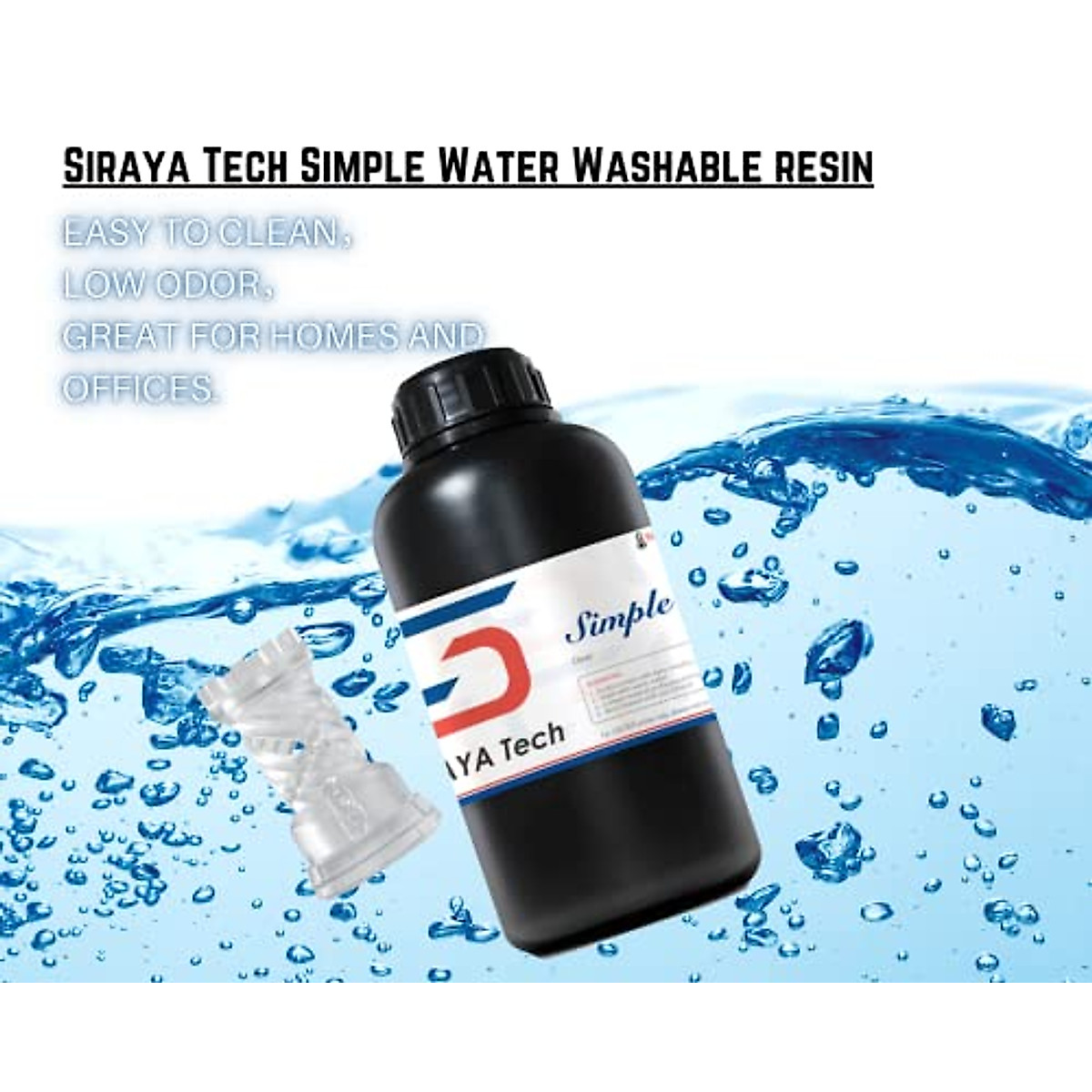 Siraya Tech Simple 3D Printer Resin Water Washable 3D Printing Resin Super Easy to Clean and Print LCD UV-Curing Resin Needs Much Less Alcohol for LCD DLP 3D Printing 8K Capable (Clear, 1kg)