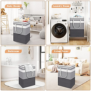 ToteTastic 3-Pack Laundry Basket, Freestanding＆Waterproof Laundry Hamper, Collapsible Tall Clothes Hamper with Easy Carry Handles for Clothes, Towels＆Toys in the Family and Dorm,Gradient Grey,75L