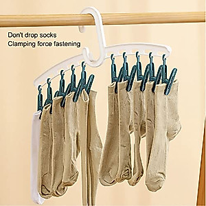 LiebeWH Plastic Sock Clips Drying Rack Portable Clothes Drying Hanger Windproof Straight Rod for Camping and Holiday (White and Green)