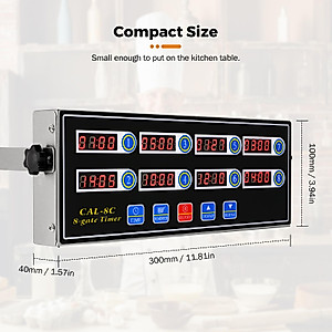 BEAMNOVA 8-Channel Digital Kitchen Timer Commercial Cooking Fryer Reminder Loud Ring Alarm Stainless Steel Adjustable Volume