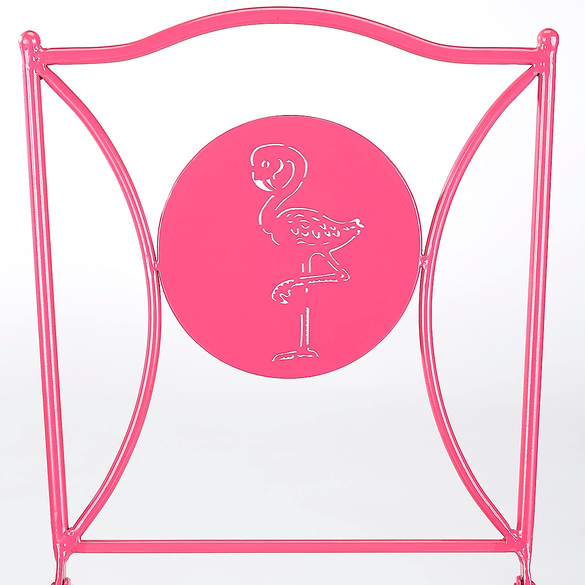 The Lakeside Collection Retro Vintage Metal Bistro Chair Patio Furniture with Flamingo Detail in Pink