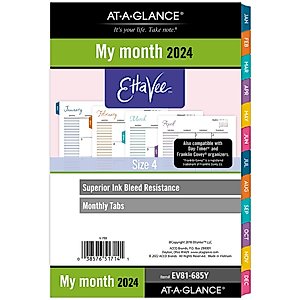 AT-A-GLANCE® EttaVee Monthly Planner Refills, 5-1/2" x 8-1/2", January to December 2024