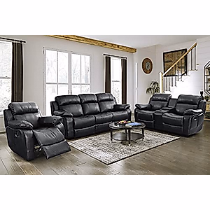 Lexicon Baylands Bonded Leather Double Glider Reclining Loveseat Love Seat with Center Console, 77.5" W, Black (Model: 194840123668)
