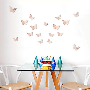 AIEX 24pcs 3D Butterfly Stickers 3 Sizes Wall Decals Room Decoration for Bedroom Party Wedding (Rose Gold)