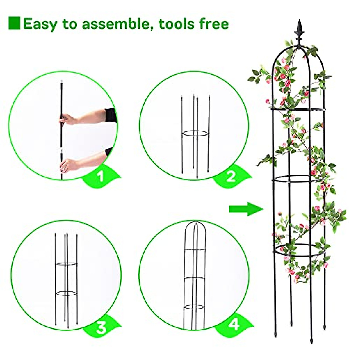 2 Pack Garden Trellis for Climbing Plants Outdoor, Rustproof Plastic Coated Metal Stake Tall Tower Obelisk Trellis for Potted Plant Support Indoor Outdoor Rose Trellis for Vegetable Vines, Lightweight