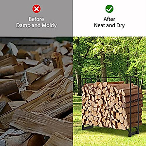 Eurmax USA Firewood Rack Outdoor Log Rack Holder Fireplace Heavy Duty Wood Stacker Storage Rack Holder Steel Tubular Wood Pile Racks Bonus Carry Bag and Strong Belt (8ft)