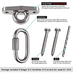 Dakzhou Of2 Heavy Swing Hangers Stainless Steel 304 Rust-Proof Playground Porch Yoga seat Hanger Swing Hammock Chair Suspension kit Indoor and Outdoor 2000 pounds Capacity 2 carabiners